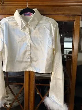Edikted | Tops | Edikted Ivory Satin Buttonup Shirt With Feathertrim ...
